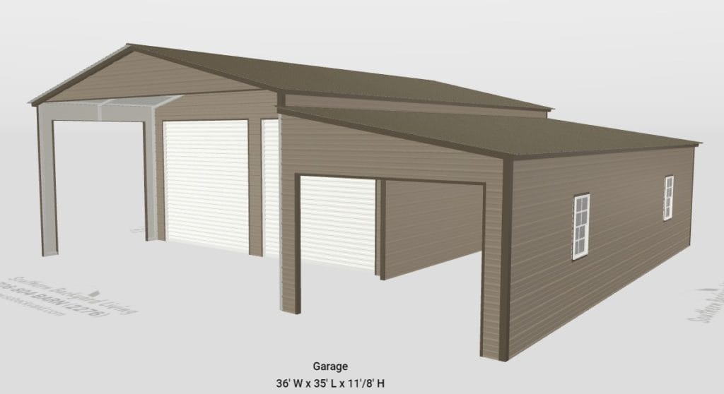 36x35x11x8 Garage with Lean to - Southern Backyard Living: Portable ...